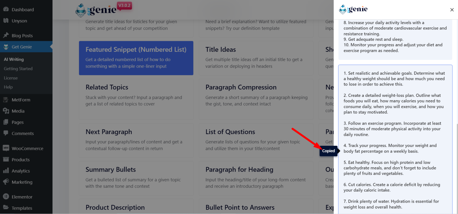 Ausgewählter Ausschnitt (nummerierte Liste) – GetGenie Ai