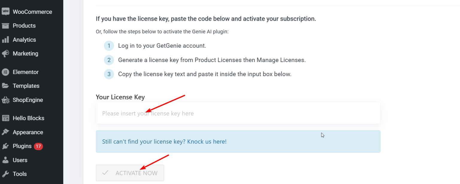Activate License- Genie SEO